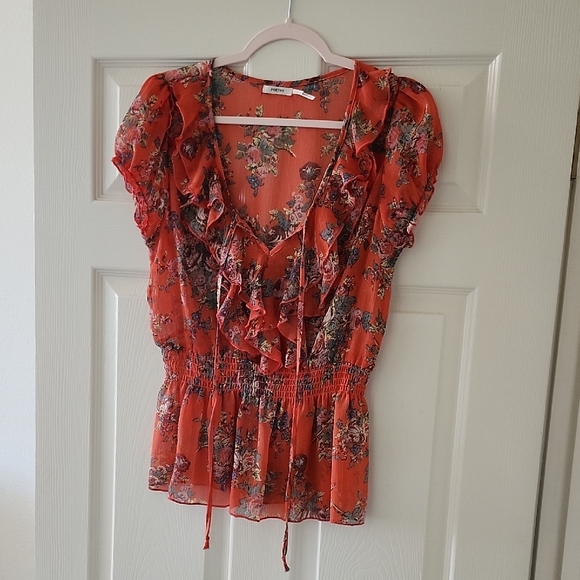 Poetry | Tops | Poetry Red Floral Ruffle Blouse | Poshmark